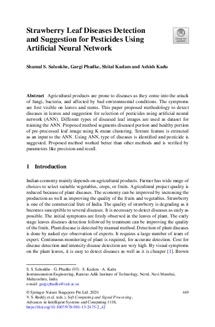 (PDF) Strawberry Leaf Diseases Detection and Suggestion for Pesticides Using Artificial Neural ...