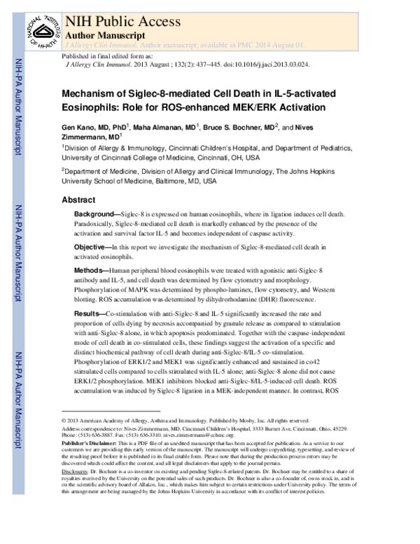 (PDF) Siglec-8's Role in IL-5-Activated Eosinophil Death (PDF) Siglec-8's Role in IL-5-Activated Eosinophil Death