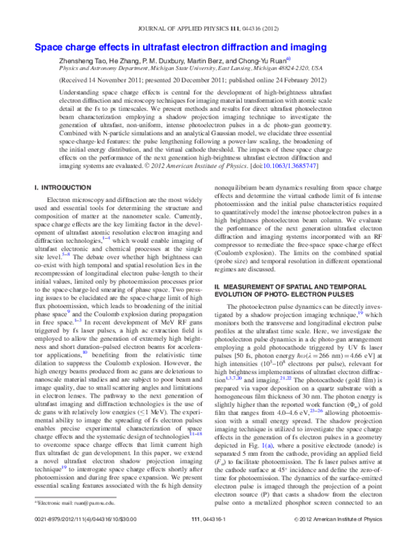 (PDF) Space charge effects in ultrafast electron diffraction and imaging