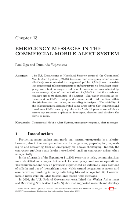(PDF) Emergency Messages in the Commercial Mobile Alert System