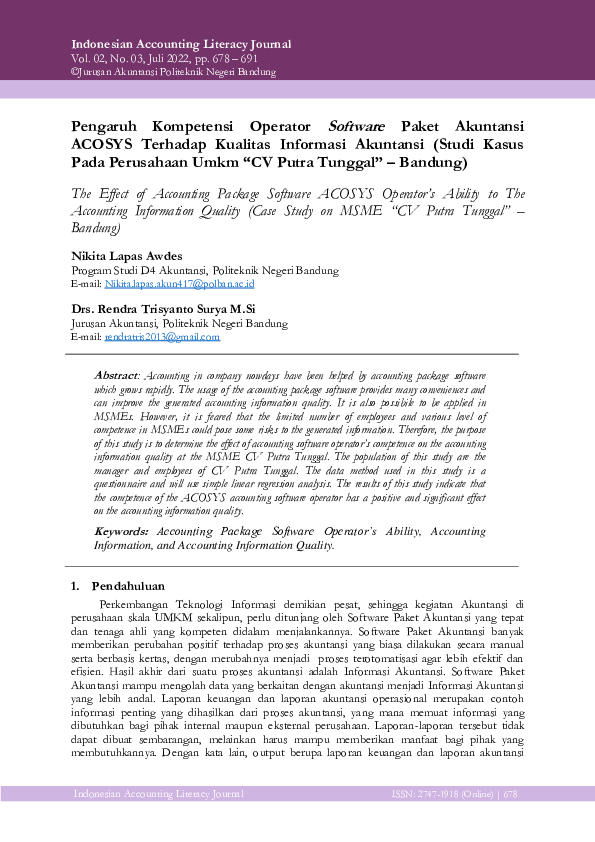 (PDF) The Effect of Accounting Package Software ACOSYS Operator’s ...