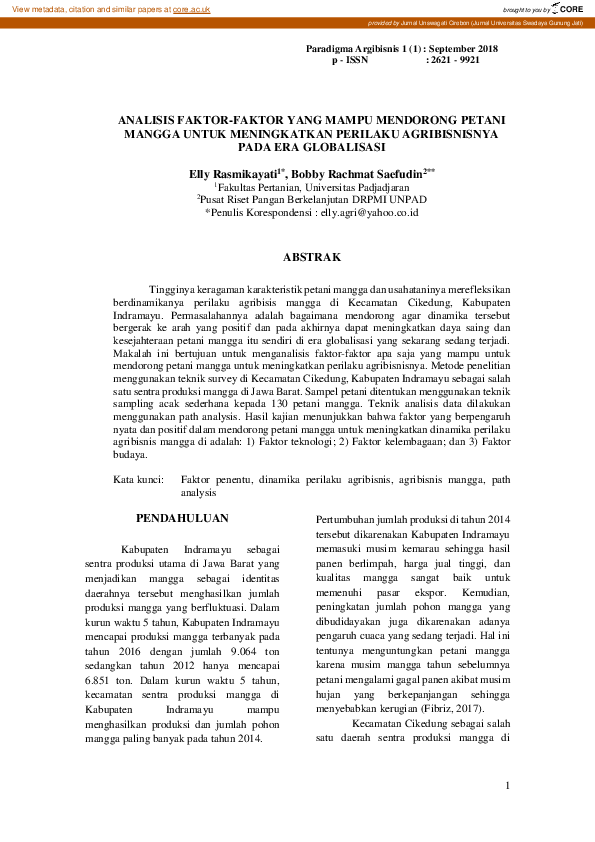 (PDF) Analisis Faktor-Faktor Yang Mampu Mendorong Petani Mangga Untuk ...