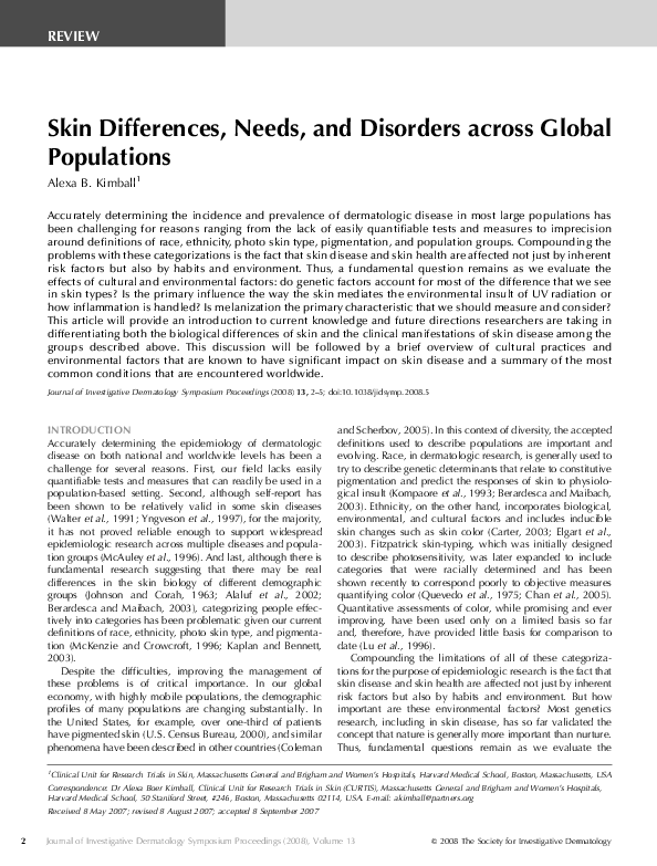 (PDF) Skin differences, needs, and disorders across global populations