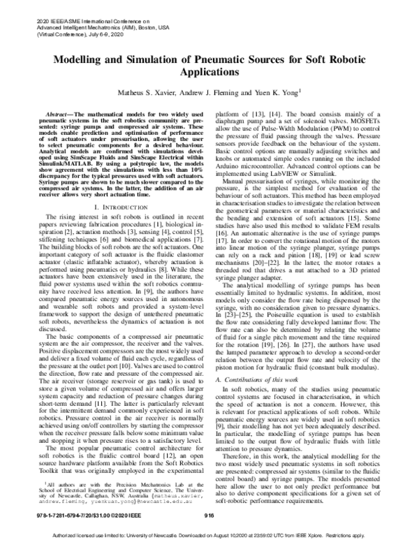 (PDF) Modelling and Simulation of Pneumatic Sources for Soft Robotic Applications