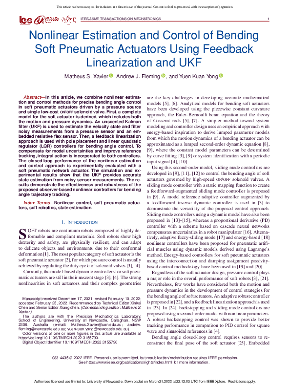 Pdf Nonlinear Estimation And Control Of Bending Soft Pneumatic