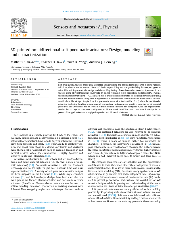 (PDF) 3D-printed omnidirectional soft pneumatic actuators: Design, modeling and characterization