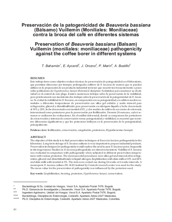 (PDF) Preservation of Beauveria bassiana (Balsam) Vuillemin (moniliales ...