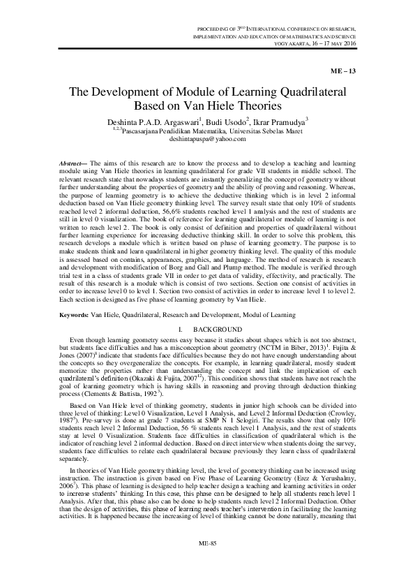 (PDF) The Development of Module of Learning Quadrilateral Based on Van ...