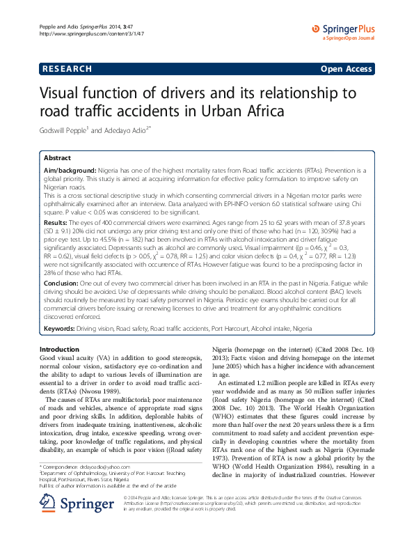 (PDF) Visual function of drivers and its relationship to road traffic ...
