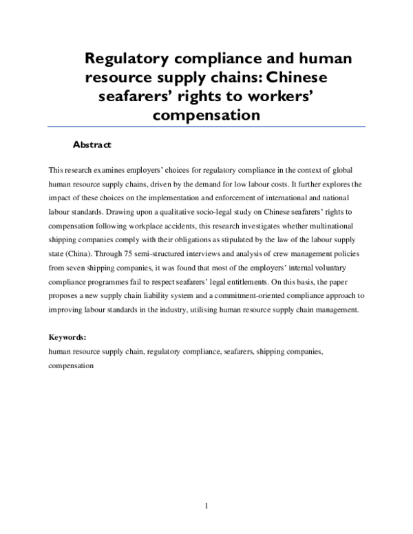 (PDF) Enforcing workers’ compensation rights for Chinese seafarers in ...