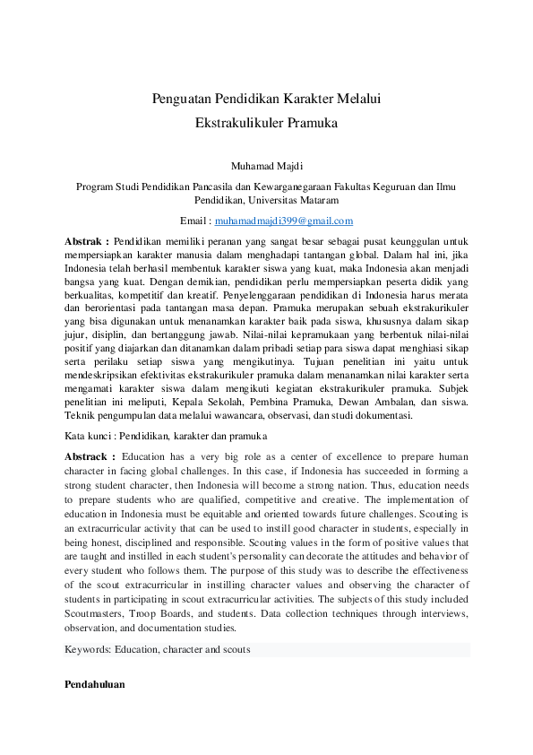 (PDF) Penguatan Pendidikan Karakter Melalui Ekstrakurikuler Pramuka (PDF) Penguatan Pendidikan Karakter Melalui Ekstrakurikuler Pramuka