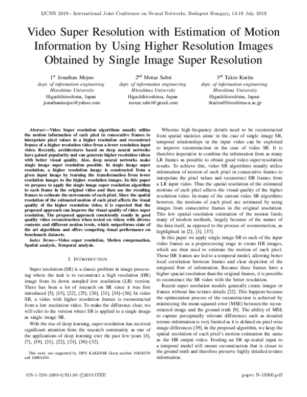 (PDF) Video Super Resolution with Estimation of Motion Information by ... (PDF) Video Super Resolution with Estimation of Motion Information by ...