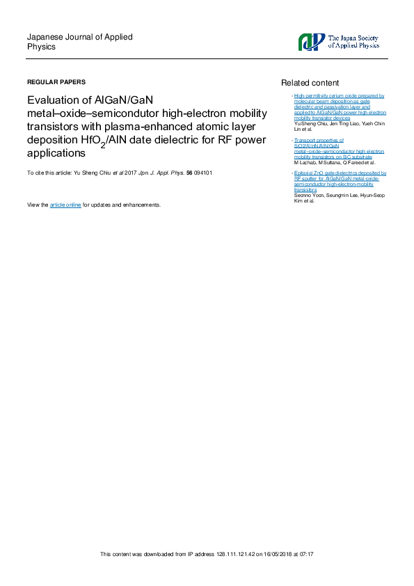 Pdf Evaluation Of Algan Gan Metal Oxide Semicondutor High Electron