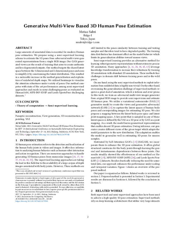Pdf Generative Multi View Based 3d Human Pose Estimation Motaz