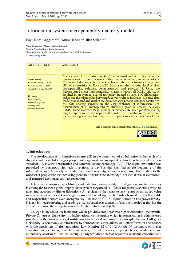 (PDF) Information system interoperability maturity model