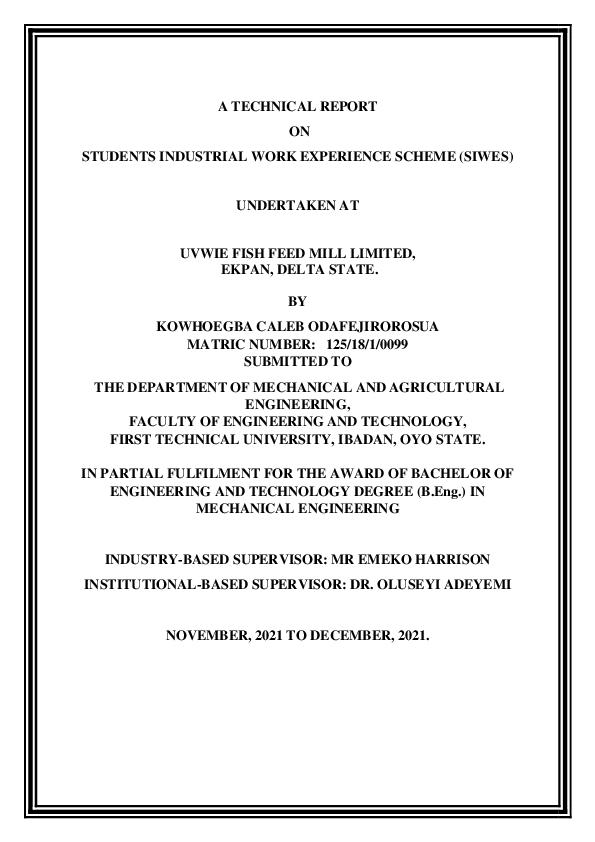 (PDF) REPORT ON 3 MONTHS STUDENT INDUSTRIAL WORK EXPERIENCE SCHEME