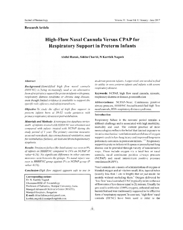 (PDF) High-Flow Nasal Cannula Versus CPAP For Respiratory Support in ...