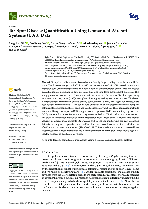 (PDF) Tar Spot Disease Quantification Using Unmanned Aircraft Systems ...