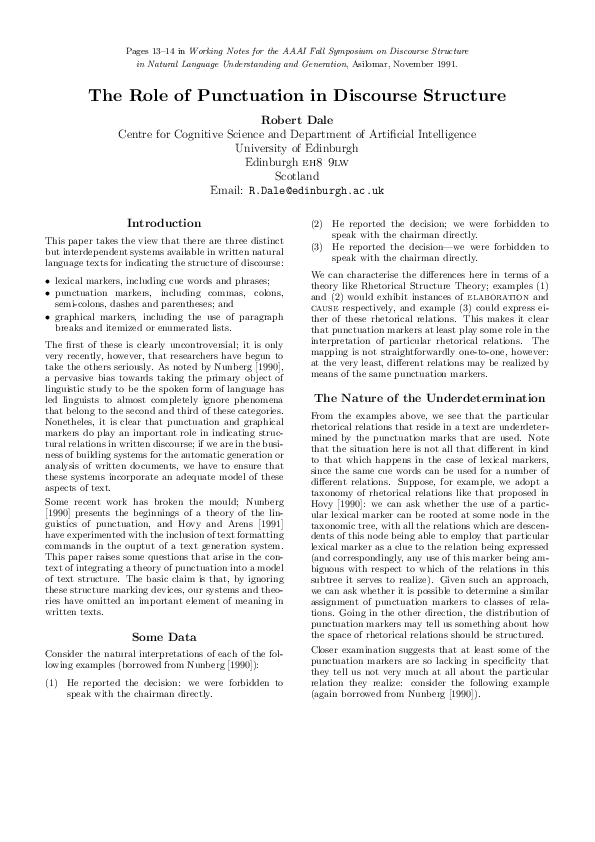 (PDF) The role of punctuation in discourse structure
