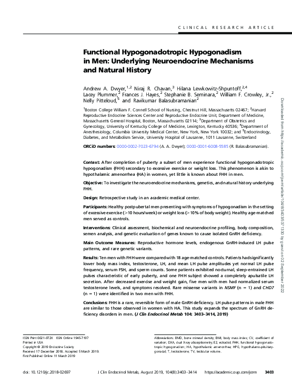 (PDF) Functional Hypogonadotropic Hypogonadism in Men: Underlying Neuroendocrine Mechanisms and ...