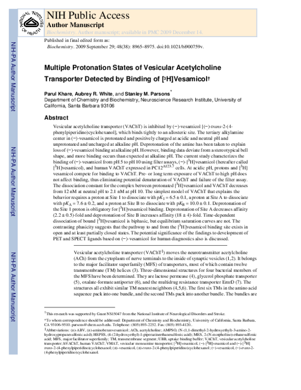 (PDF) Multiple Protonation States of Vesicular Acetylcholine ...
