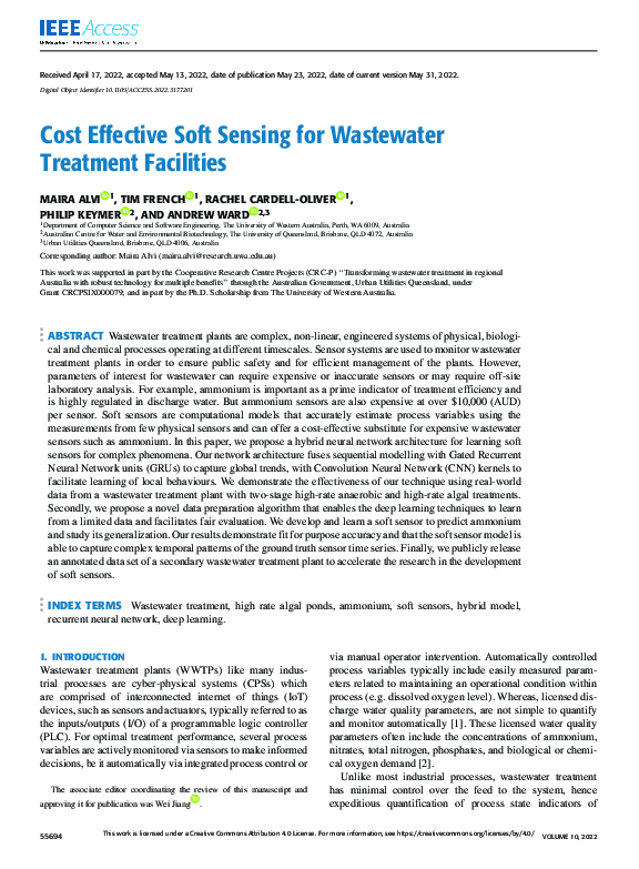 (PDF) Cost Effective Soft Sensing for Wastewater Treatment Facilities