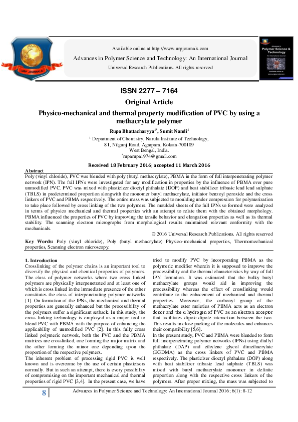 (PDF) Physico-mechanical and thermal property modification of PVC by ...