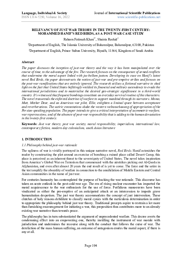 (PDF) RELEVANCY OF JUST WAR THEORY IN THE TWENTY-FIRST CENTURY ...