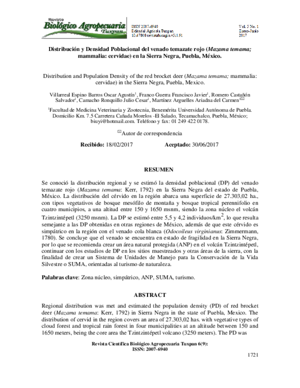 (PDF) Distribución y Densidad Poblacional del venado temazate rojo ...