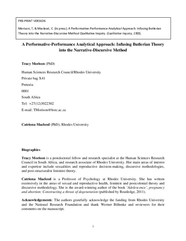 (PDF) A Performative-Performance Analytical Approach