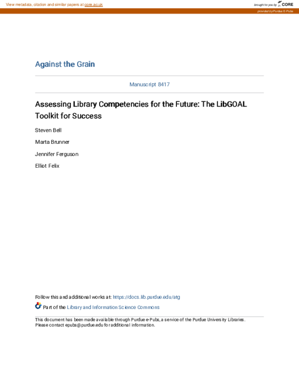 (PDF) Assessing Library Competencies for the Future: The LibGOAL Toolkit for Success