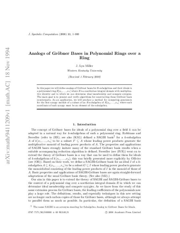 (PDF) Analogs of Gröbner Bases in Polynomial Rings over a Ring