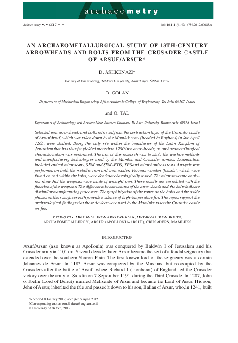 (PDF) An Archaeometallurgical Study of 13TH-CENTURY Arrowheads and ...