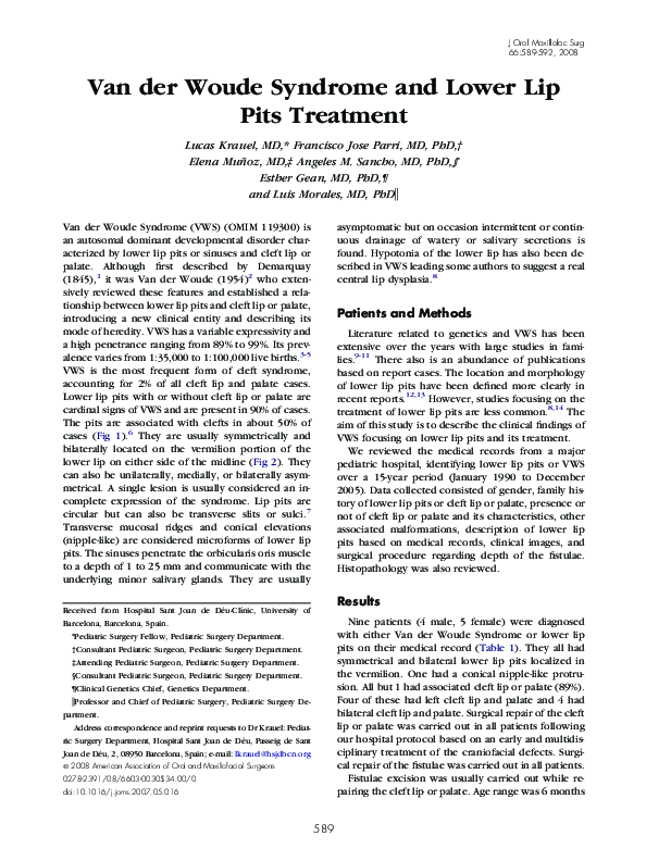 (PDF) Van der Woude Syndrome and Lower Lip Pits Treatment | Luis Carlos ...