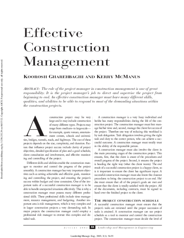 (PDF) Effective Construction Management