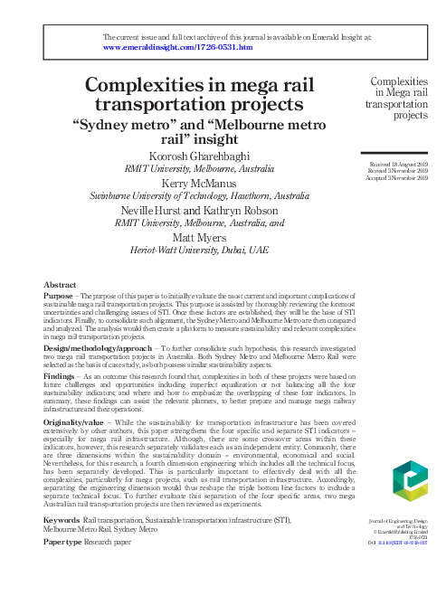 (PDF) Complexities in mega rail transportation projects