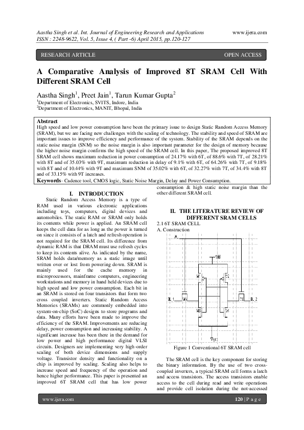 Pdf A Comparative Analysis Of Improved 8t Sram Cell With Different Sram Cell