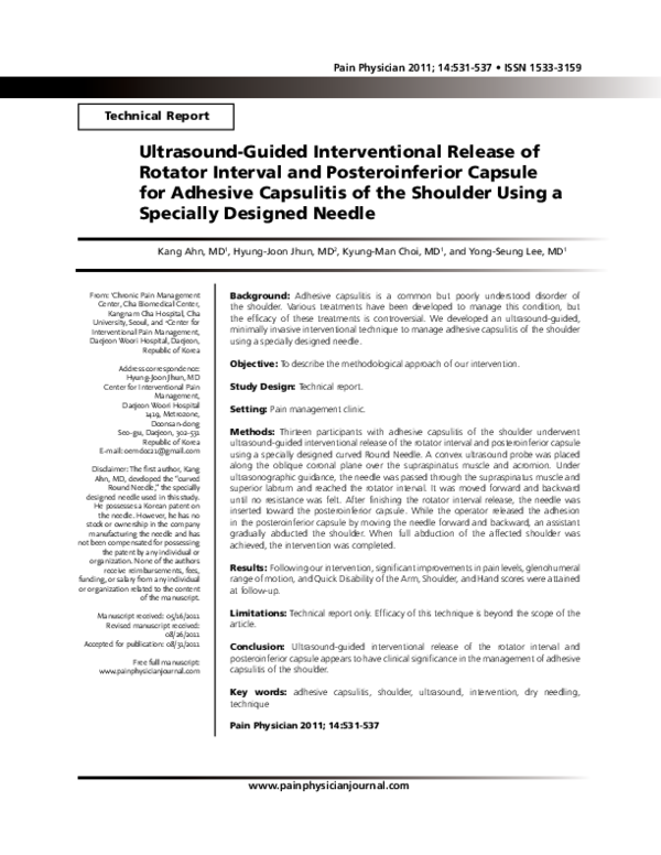 (PDF) Ultrasound-Guided Interventional Release of Rotator Interval and ...