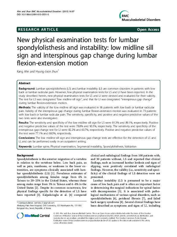 (PDF) New physical examination tests for lumbar spondylolisthesis and ...