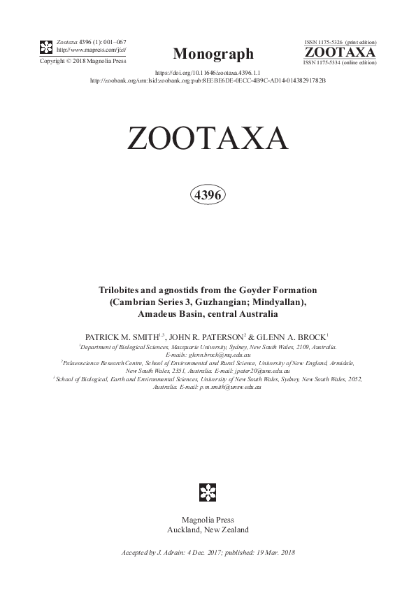 (PDF) Trilobites and agnostids from the Goyder Formation (Cambrian ...