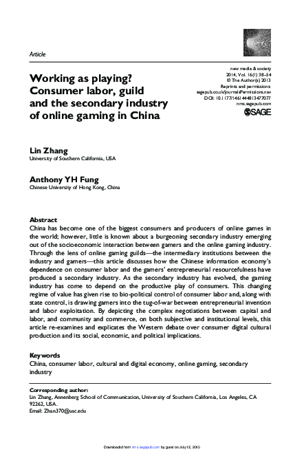 (PDF) Working as playing? Consumer labor, guild and the secondary ...