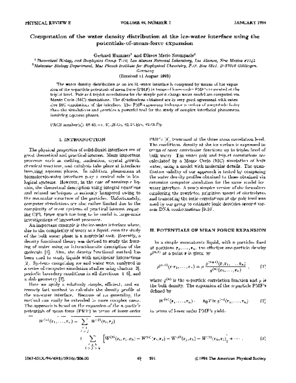 (PDF) Computation of the water density distribution at the ice-water interface using the ...