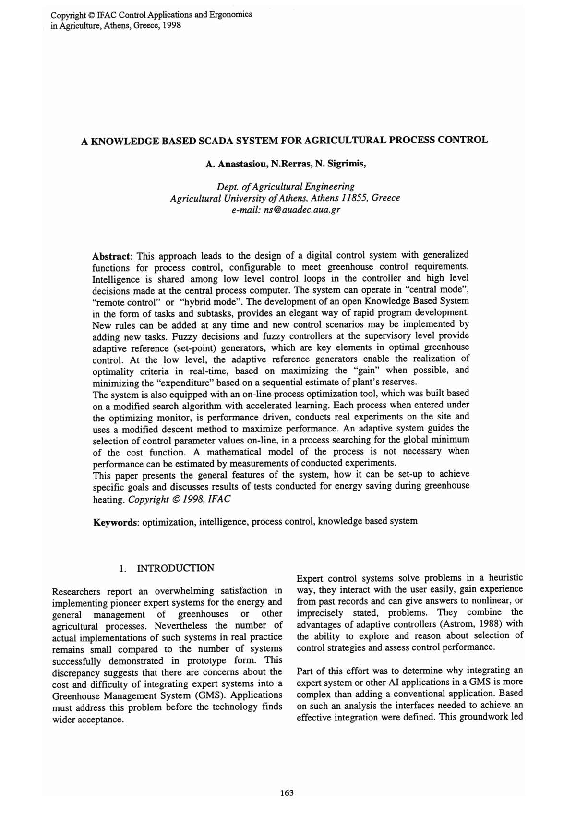 A Knowledge Based SCADA System for Agricultural Process Control