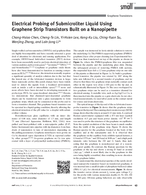 (PDF) Electrical Probing of Submicroliter Liquid Using Graphene Strip Transistors Built on a ...