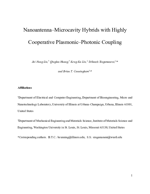 (PDF) Nanoantenna–Microcavity Hybrids with Highly Cooperative Plasmonic–Photonic Coupling