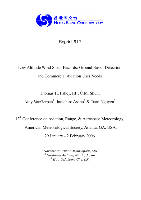(PDF) Low Altitude Wind Shear Hazards: Ground Based Detection and ...