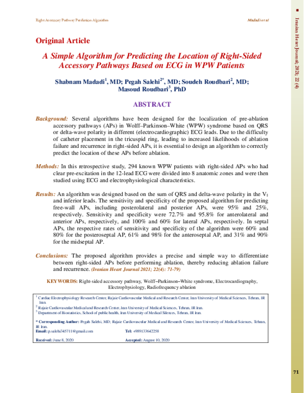 Pdf A Simple Algorithm For Predicting The Location Of Right Sided Accessory Pathways Based On