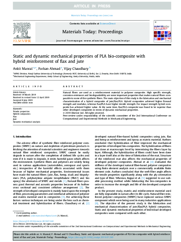 (PDF) Static and dynamic mechanical properties of PLA bio-composite with hybrid reinforcement of ...