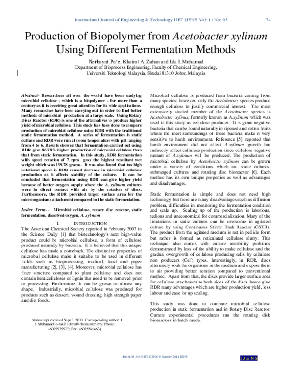 (PDF) Production of Biopolymer from Acetobacter xylinum Using Different ...