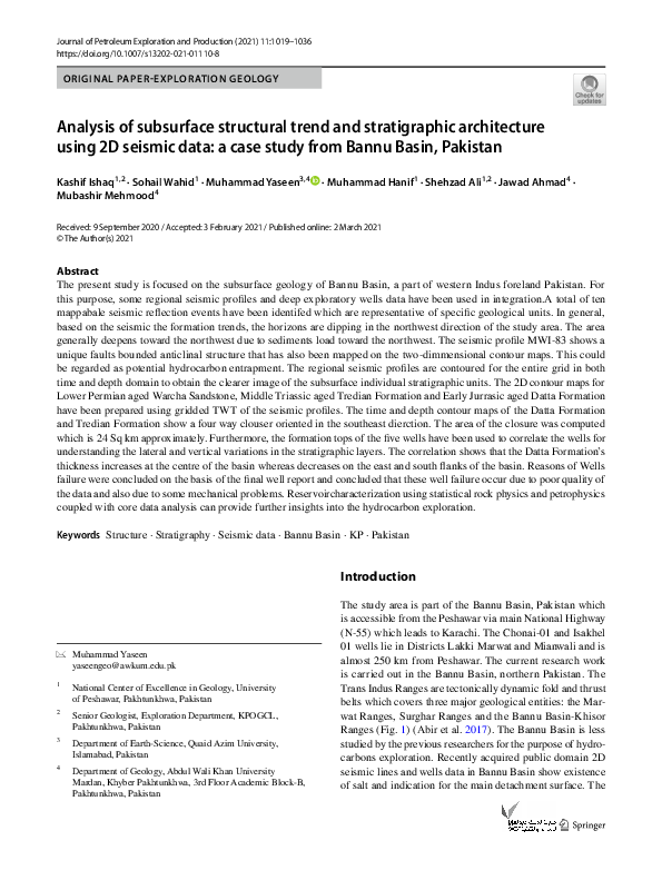 Pdf Analysis Of Subsurface Structural Trend And Stratigraphic